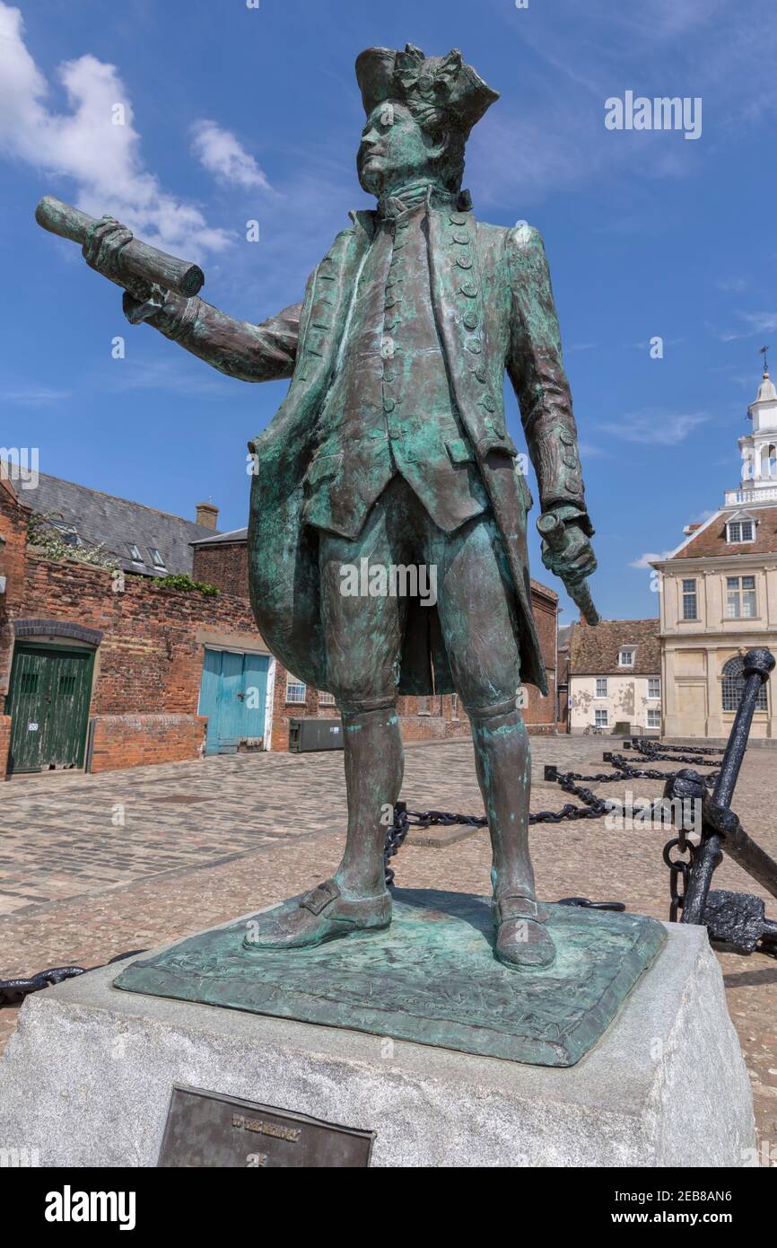 The statue of George Vancouver in Kings Lynn, Purfleet quay, Norfolk ...