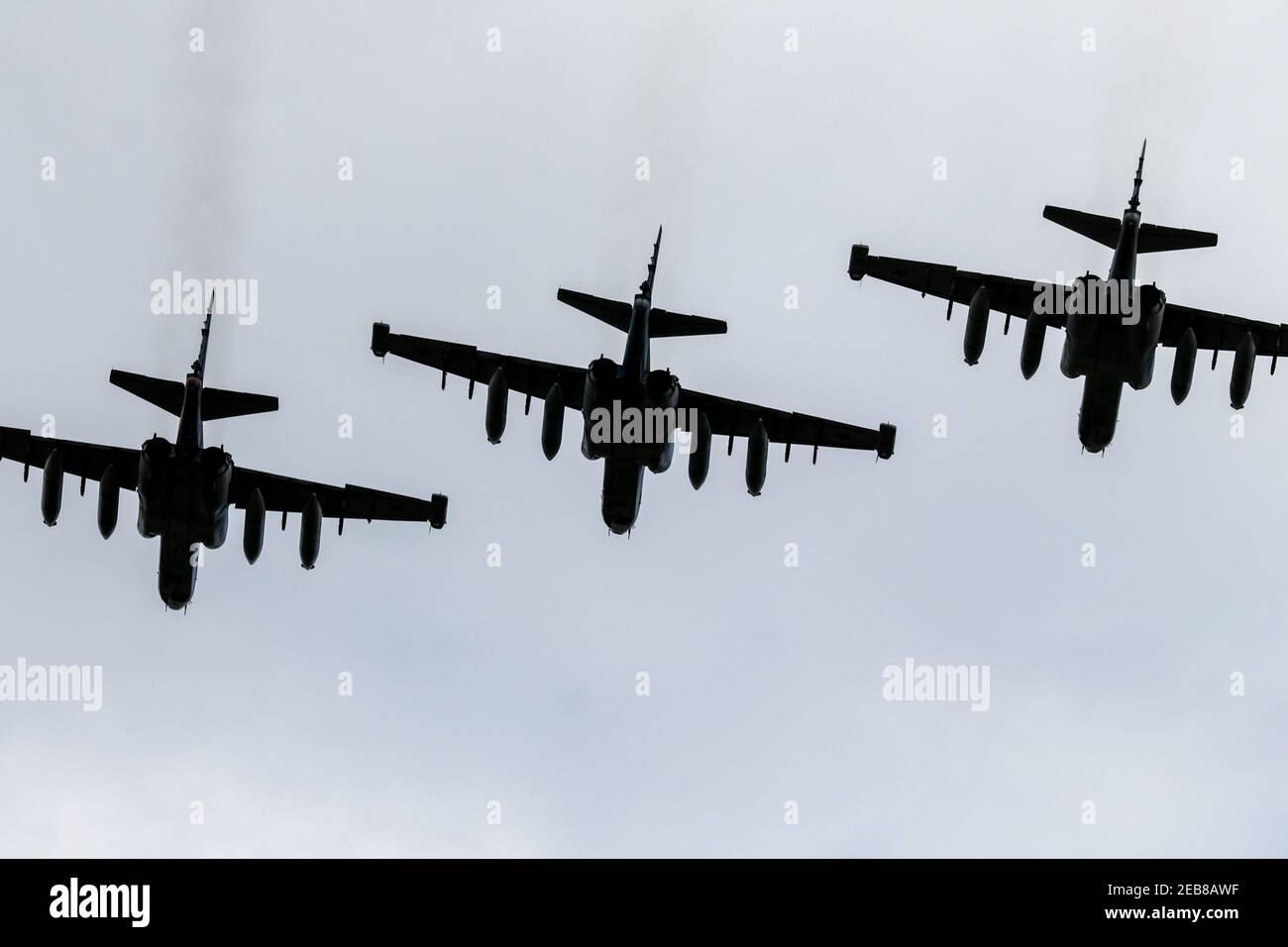 Russian Air Force Sukhoi Su-25 fighter bombers in flight (Photo by Yury ...