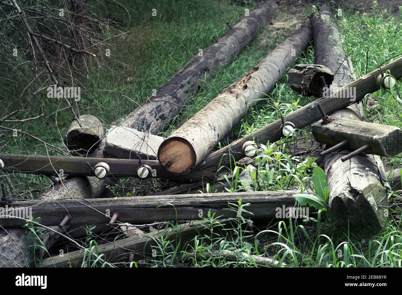 abandoned transmission tower for overhead power line. dismantled ...