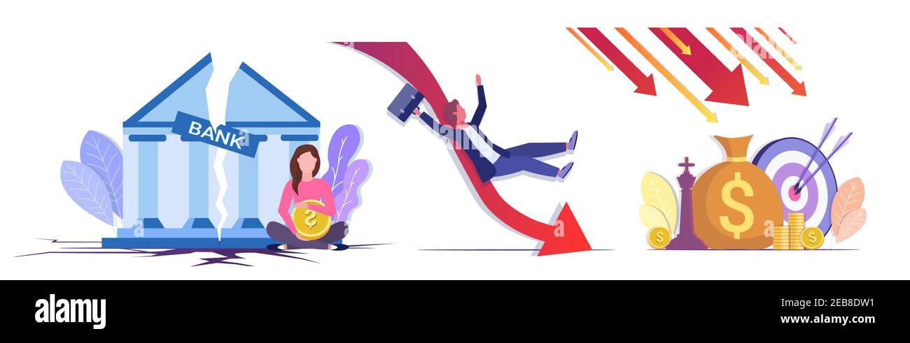 set falling arrows decrease economy stretching rising drop financial crisis failure budget ...