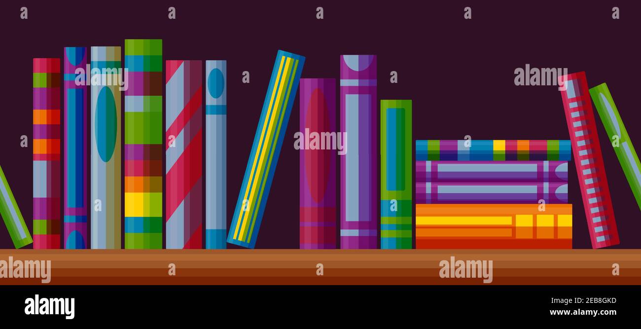 Bookcase shelf seamless pattern. Horizontal pattern with books in ...