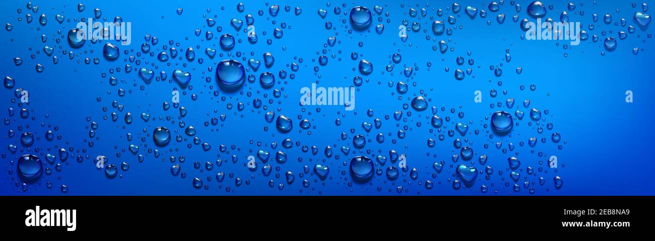 Blue background with clear water droplets. Vector realistic ...