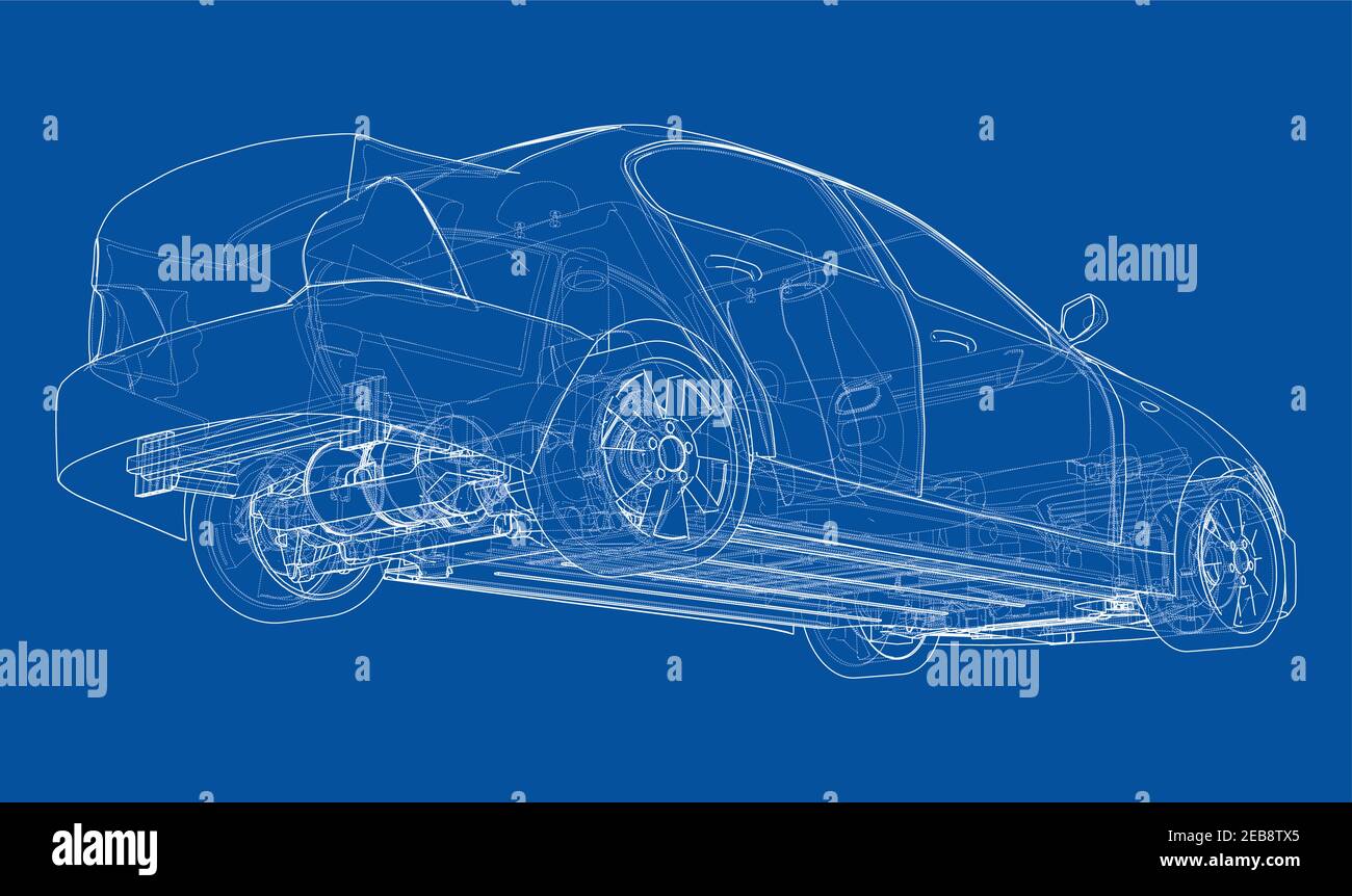 Electric Car With Chassis. Vector rendering of 3d Stock Vector Image ...