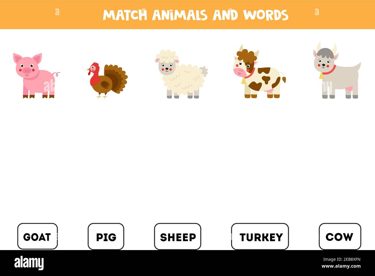 Match farm animals and the words. Educational logical game for kids ...