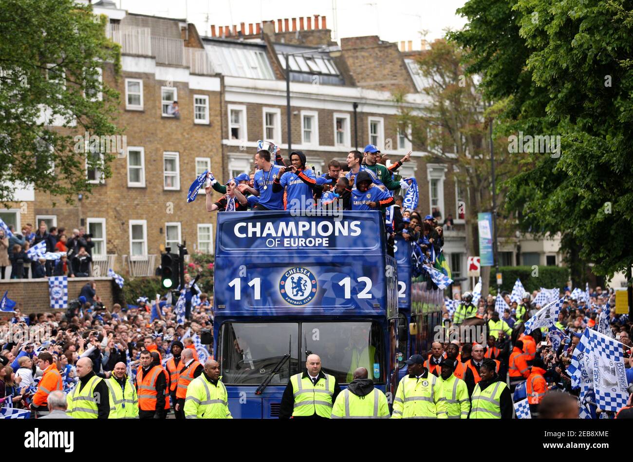 Chelsea uefa champions league and fa cup parade hi-res stock ...
