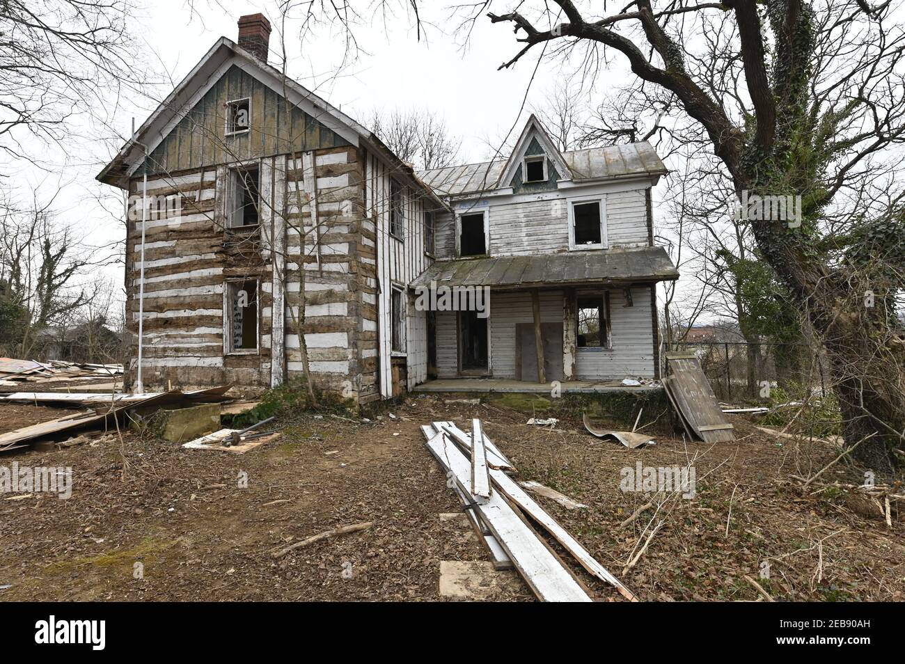 UNITED STATES - 01-11-21: The Ruse Farmhouse is a two-story log ...