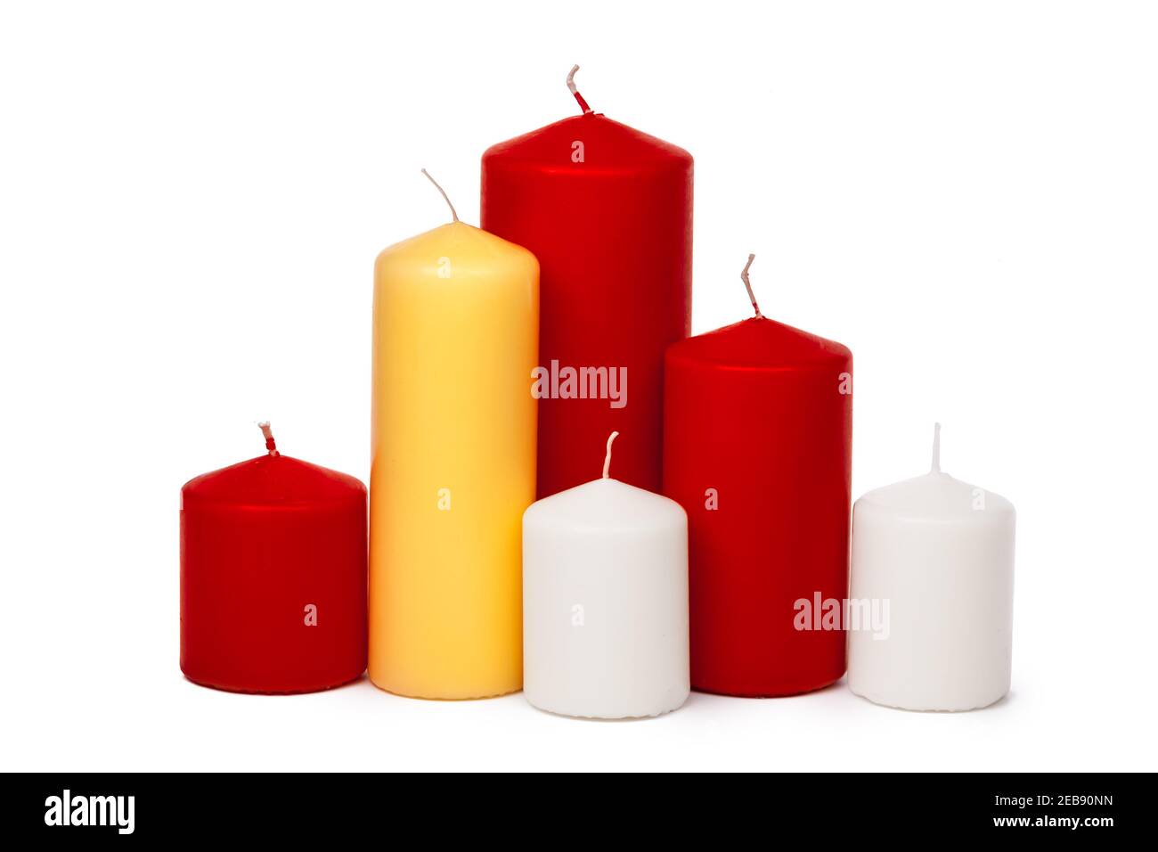different size and colors candles isolated on a white background Stock ...