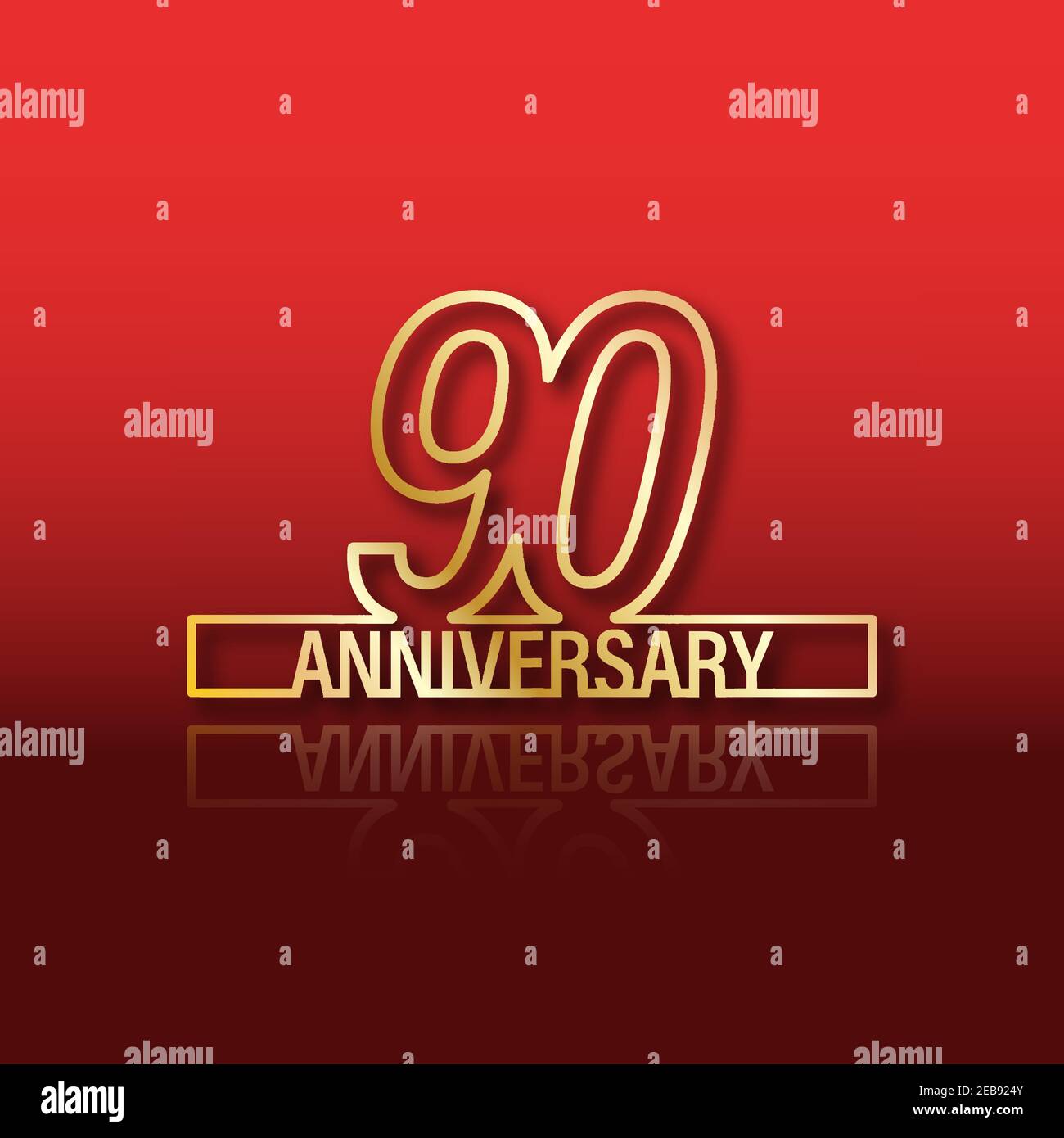 90 anniversary. Stylized gold lettering with reflection on a red ...