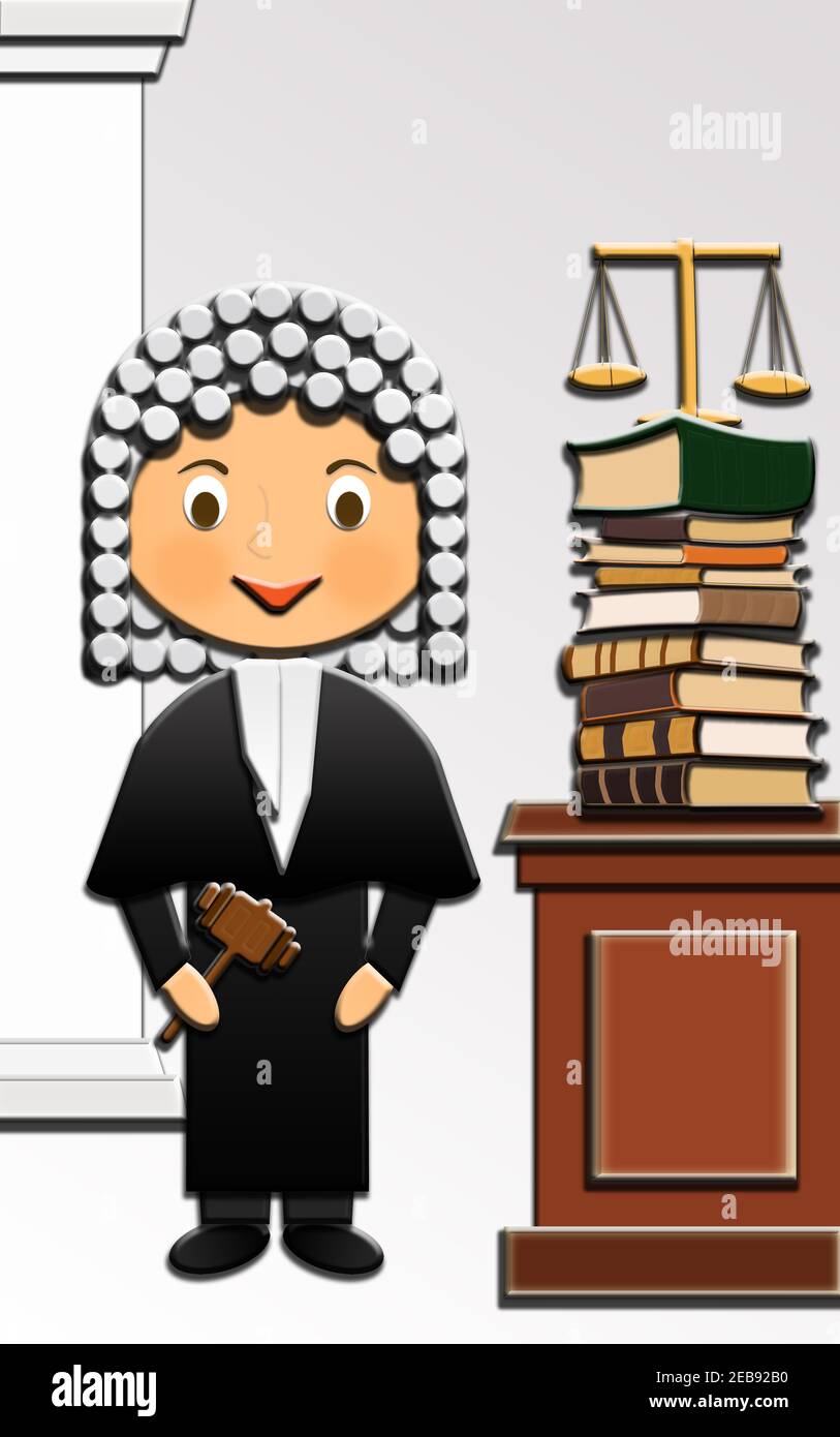 Cartoon of a cute Happy Judge, with a gavel and books in the background ...