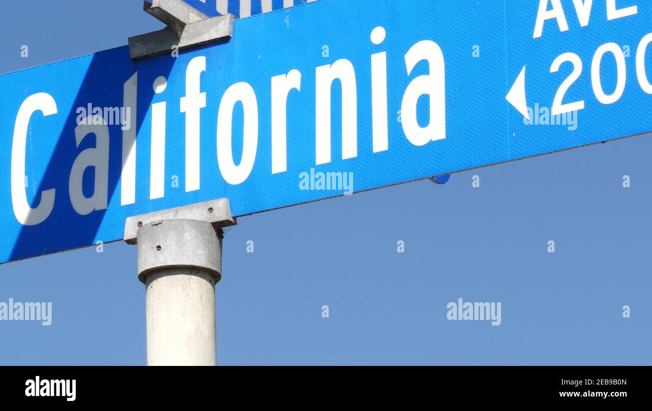 California street road sign on crossroad. Lettering on intersection ...