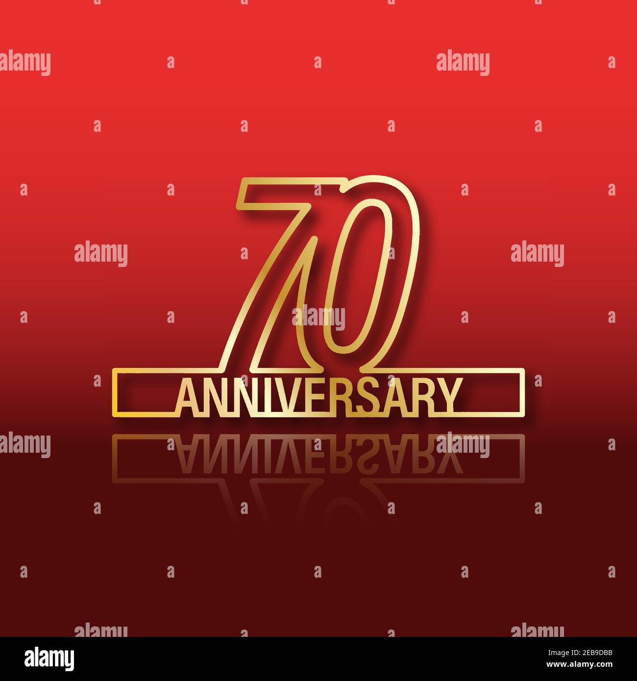 70 anniversary. Stylized gold lettering with reflection on a red ...