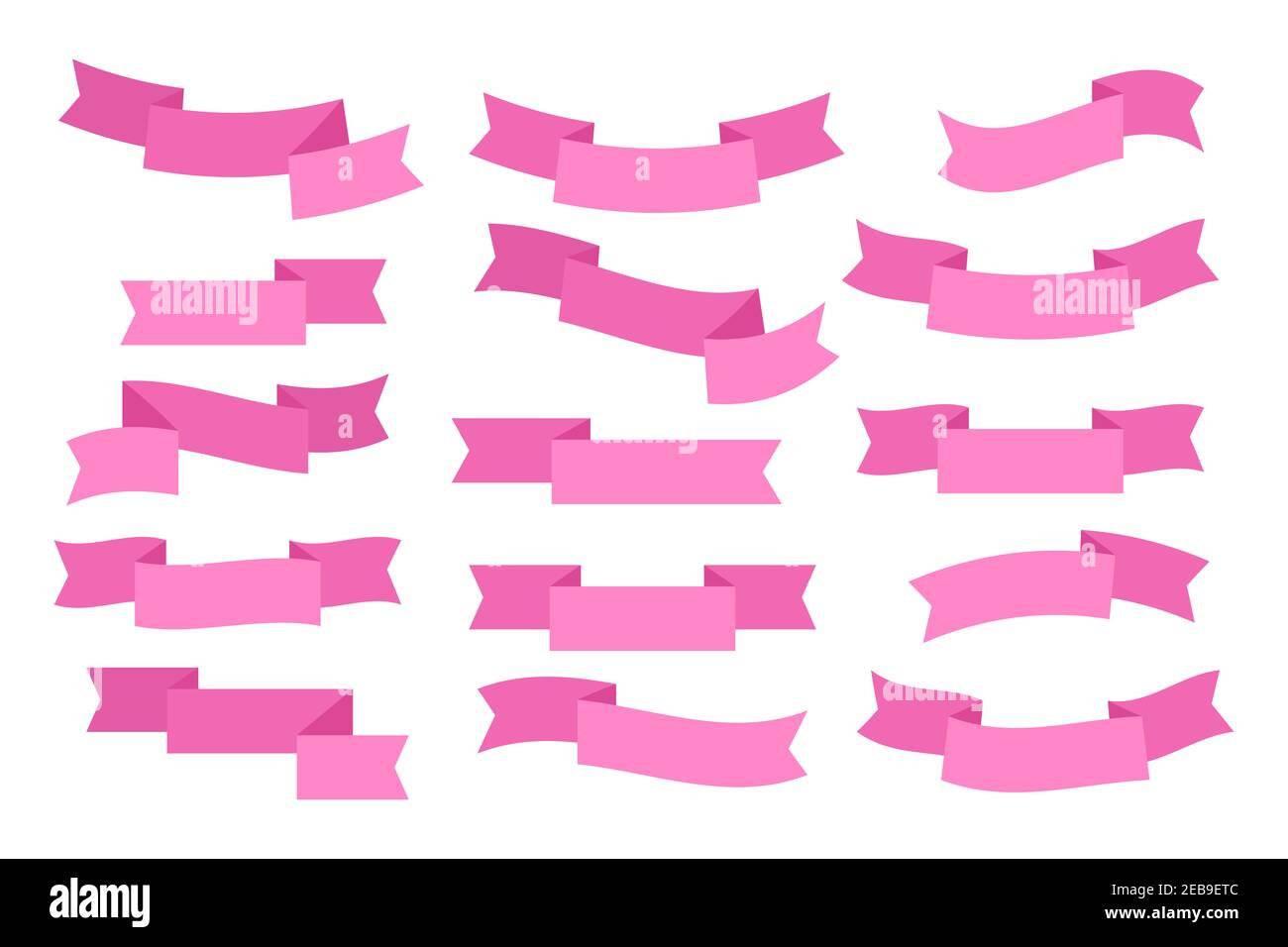 Set of pink flat ribbons isolated on white background. Ribbon banner ...