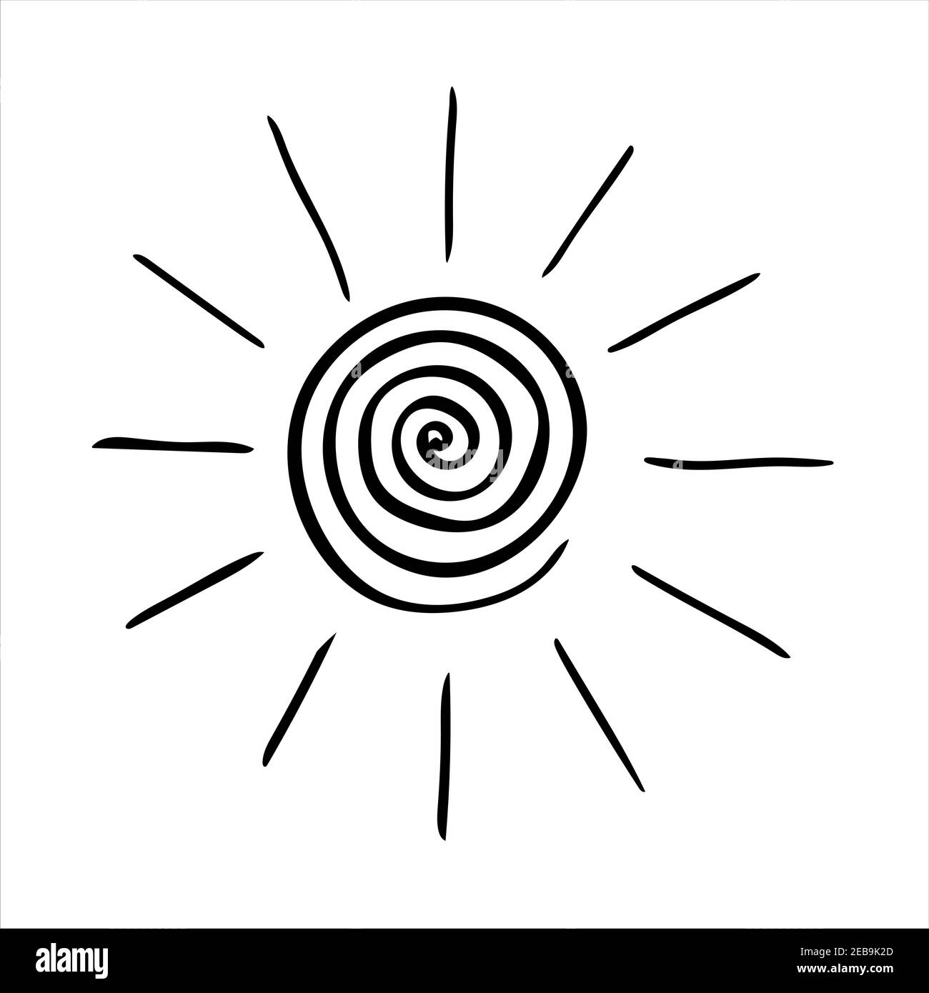 Sun, isolated simple hand drawn black and white vector illustration on ...