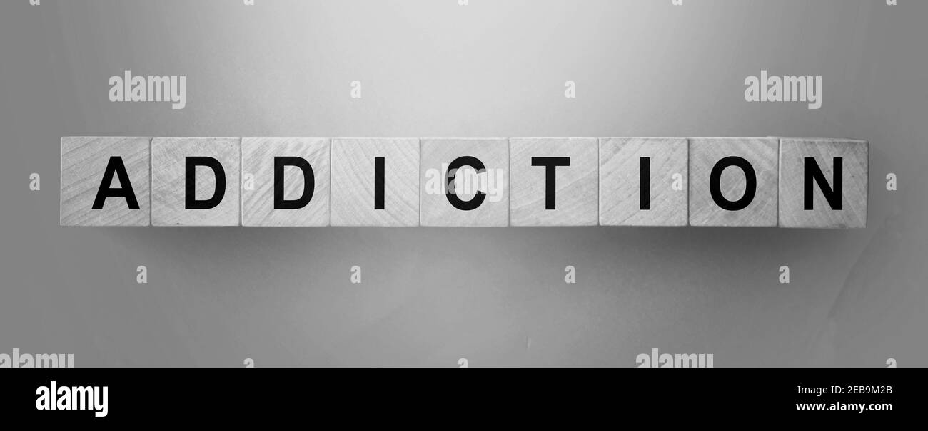 Addiction word Black and White Stock Photos & Images - Alamy