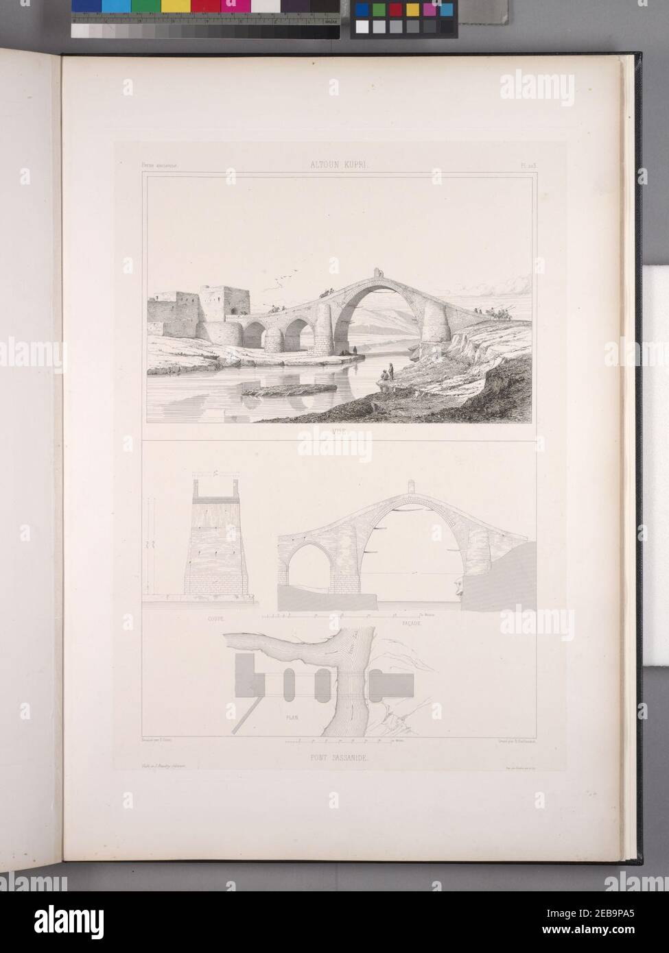 Altoun Kupri. Pont sassanide- vue, coupe, façade et plan Stock Photo ...