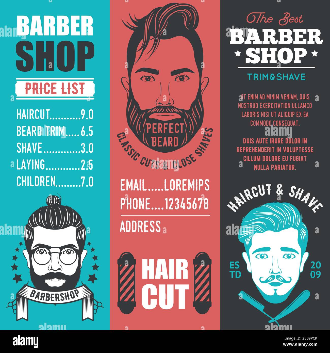 Barber shop vertical banners with list of services and bearded men ...