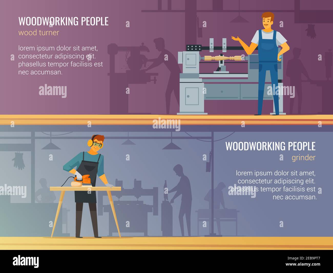 Woodworking carpentry professional service 2 flat banners with grinder ...