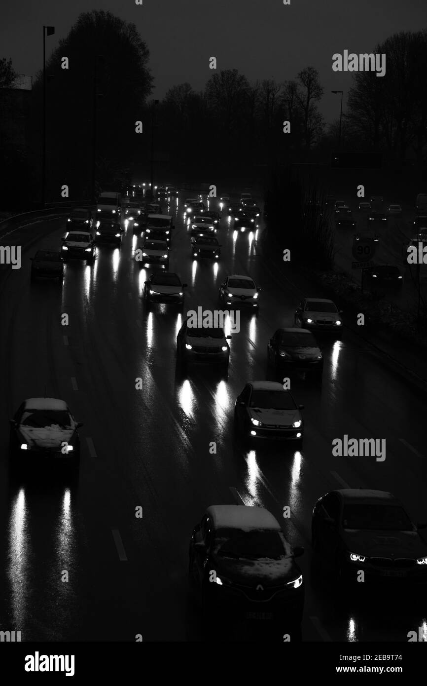 Traffic on car wet Black and White Stock Photos & Images - Alamy
