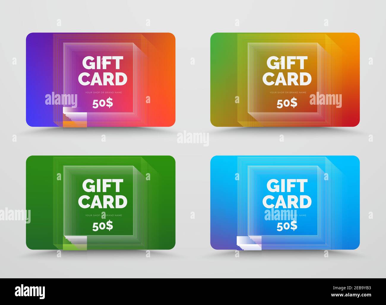 set of vector gift cards with soft multicolored gradients and square ...