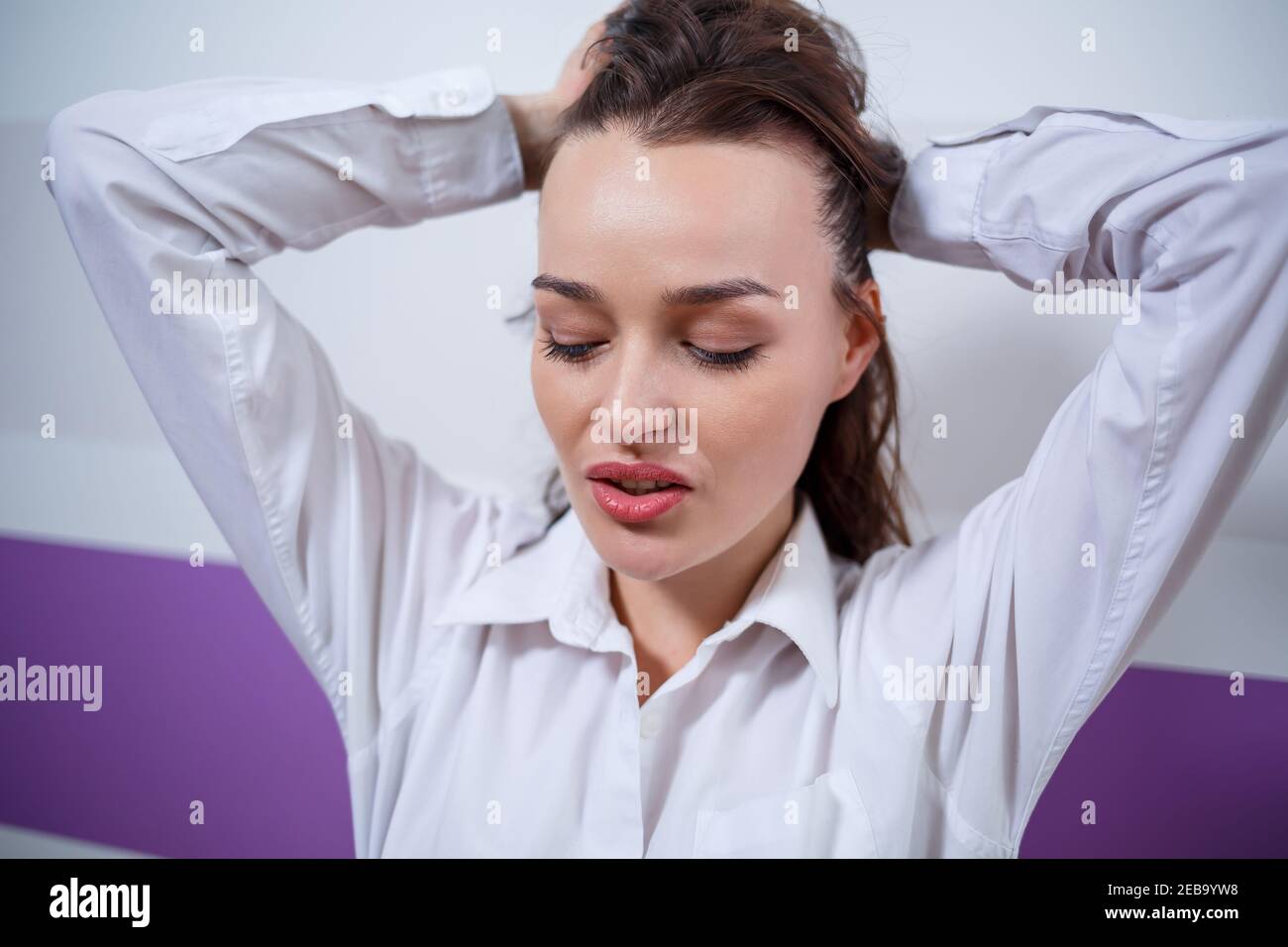 Portrait of a girl of European appearance with different emotions on ...