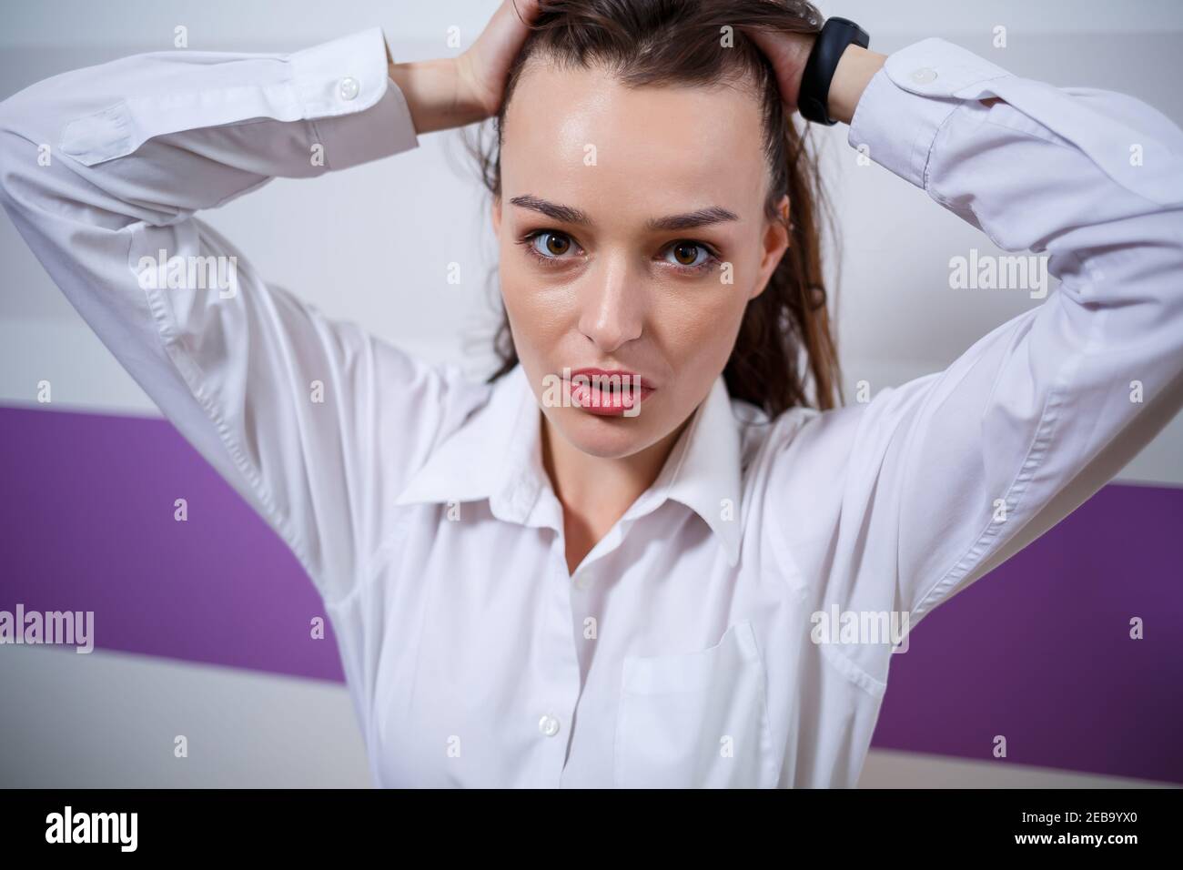 Portrait of a girl of European appearance with different emotions on ...
