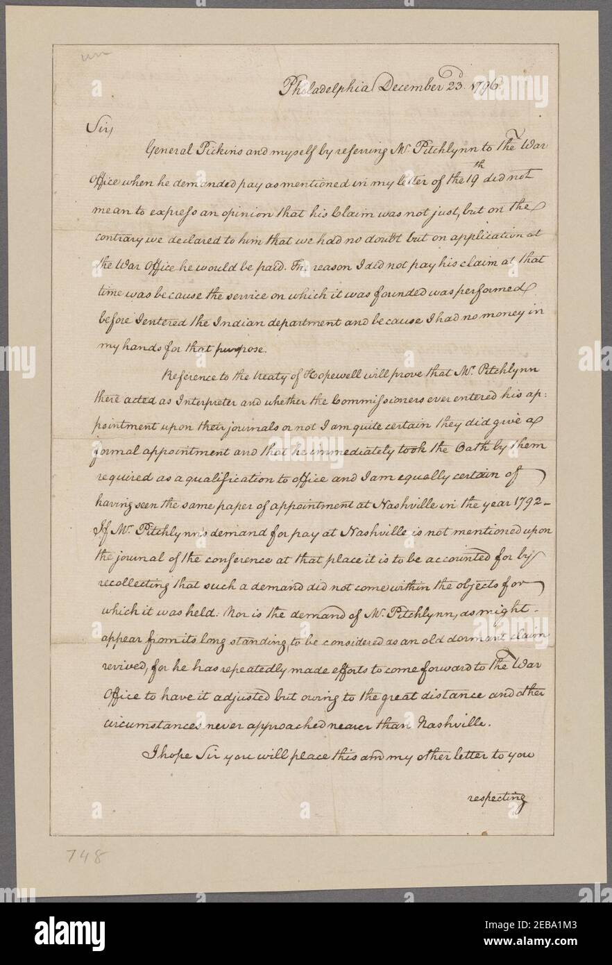 Blount, William. Philadelphia. To James Henry Stock Photo - Alamy