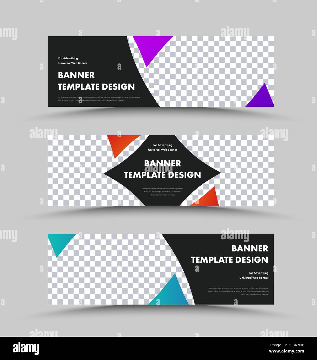 Design of vector black horizontal web banners with curved lines and ...