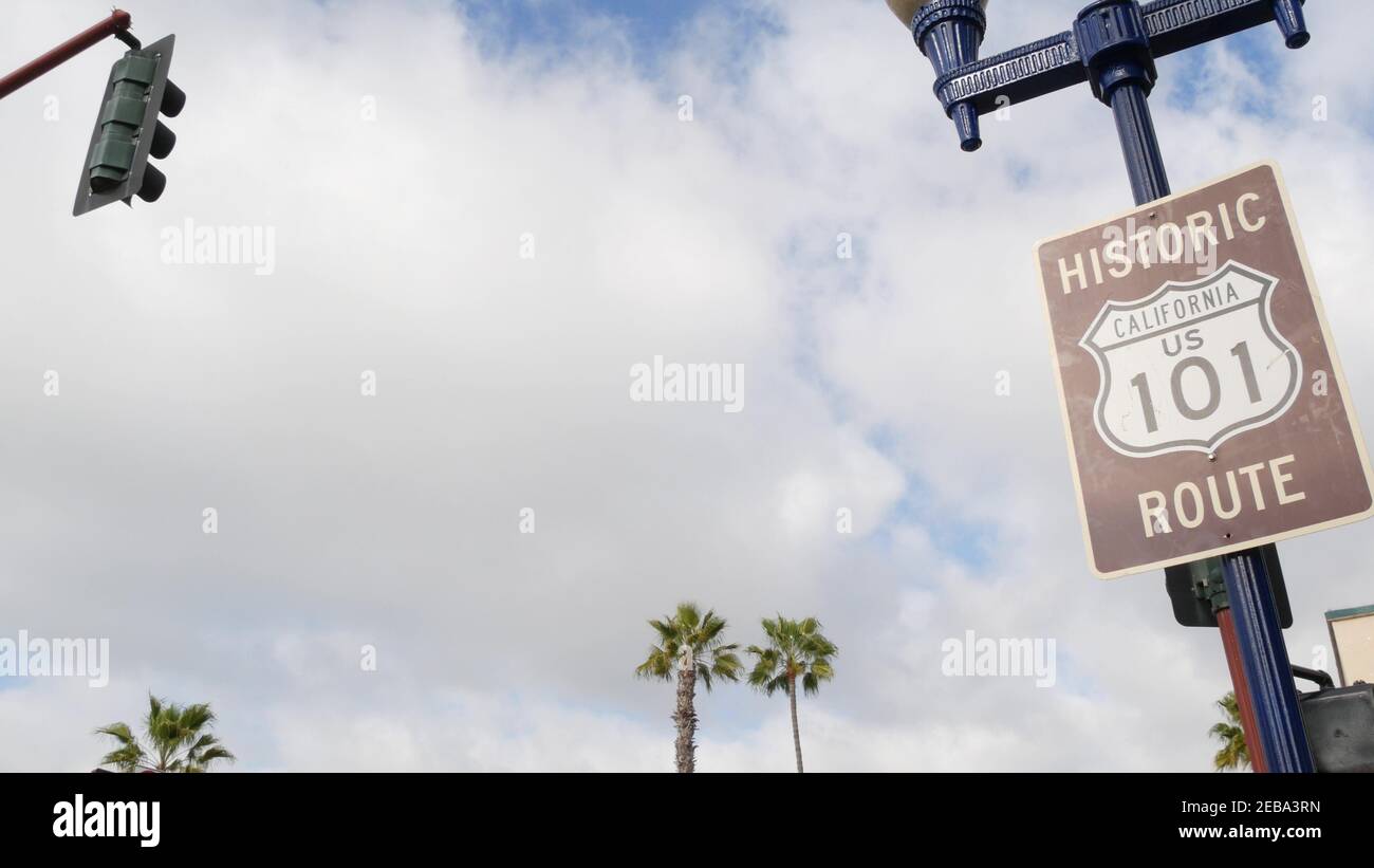 Pacific Coast Highway, historic route 101 road sign, tourist ...
