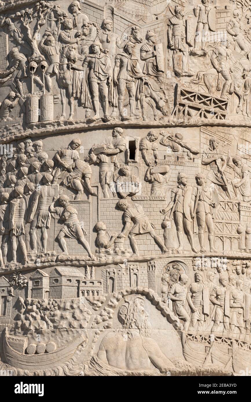 Trajan's Column (Italian: Colonna Traiana), Rome, Italy. Detail shows ...