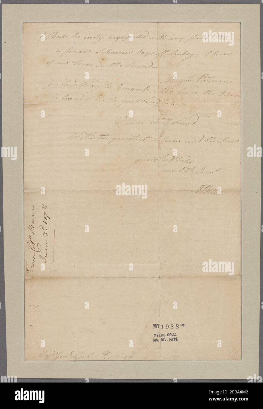 Burr, Aaron. E. Town. To Major General Lord Stirling Stock Photo - Alamy