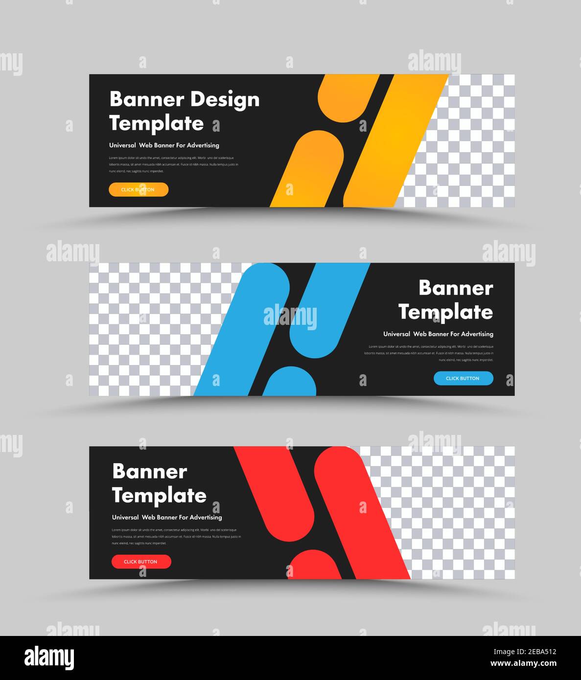 Vector black horizontal web banners design with place for photo and ...