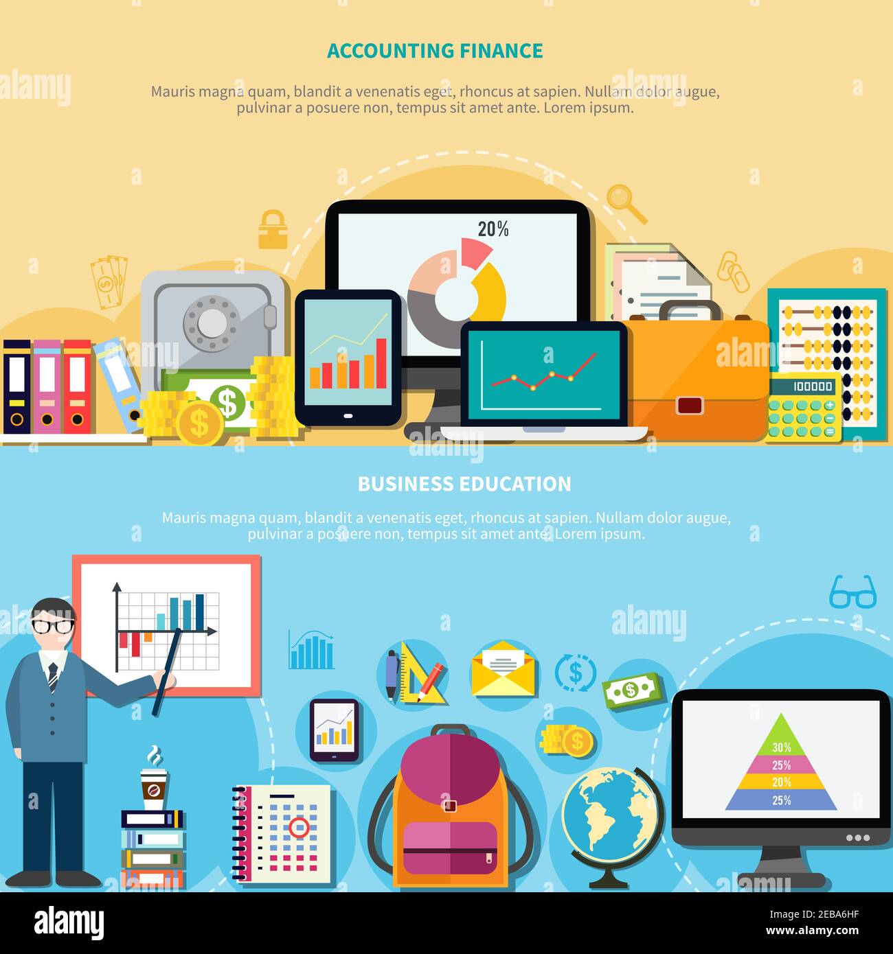 Two horizontal banners with business education and accounting finance ...