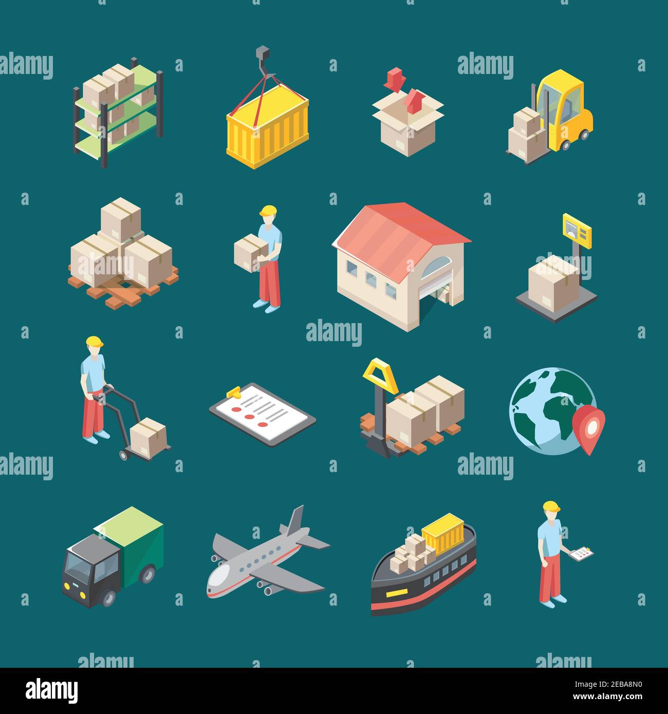 Logistics icons set with cargo delivery symbols on blue background ...