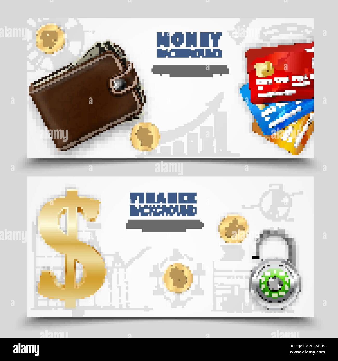 Realistic money horizontal banners with leather wallet colorful bank ...
