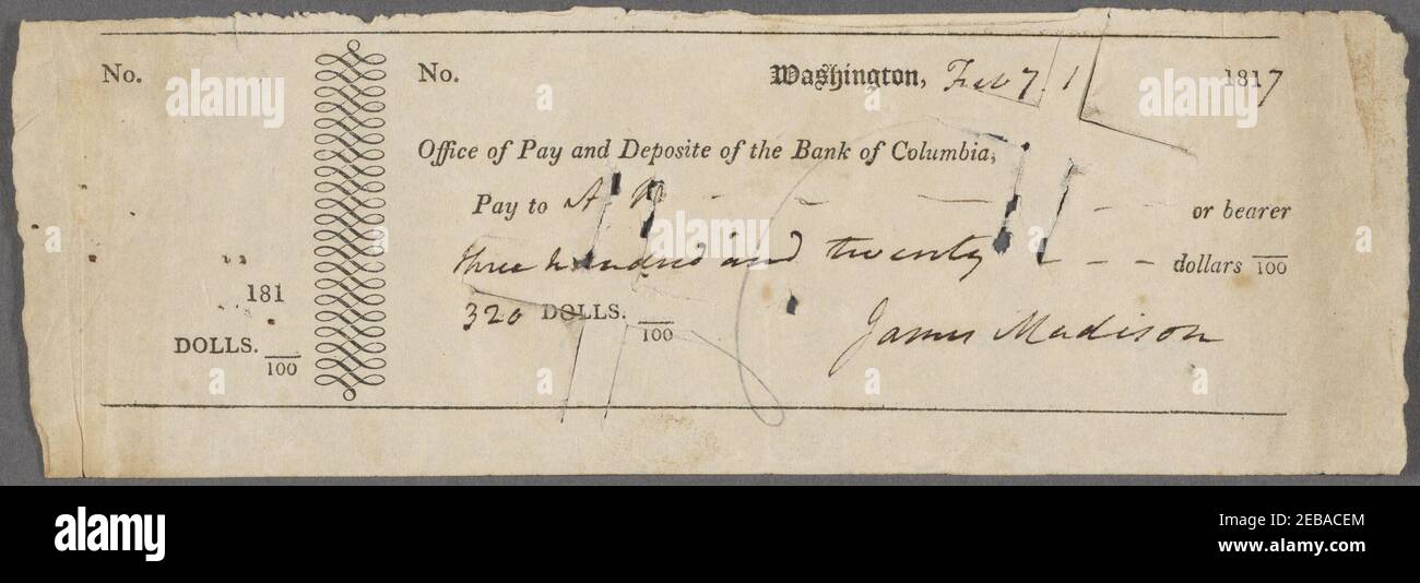 Check signed by James Madison Stock Photo - Alamy