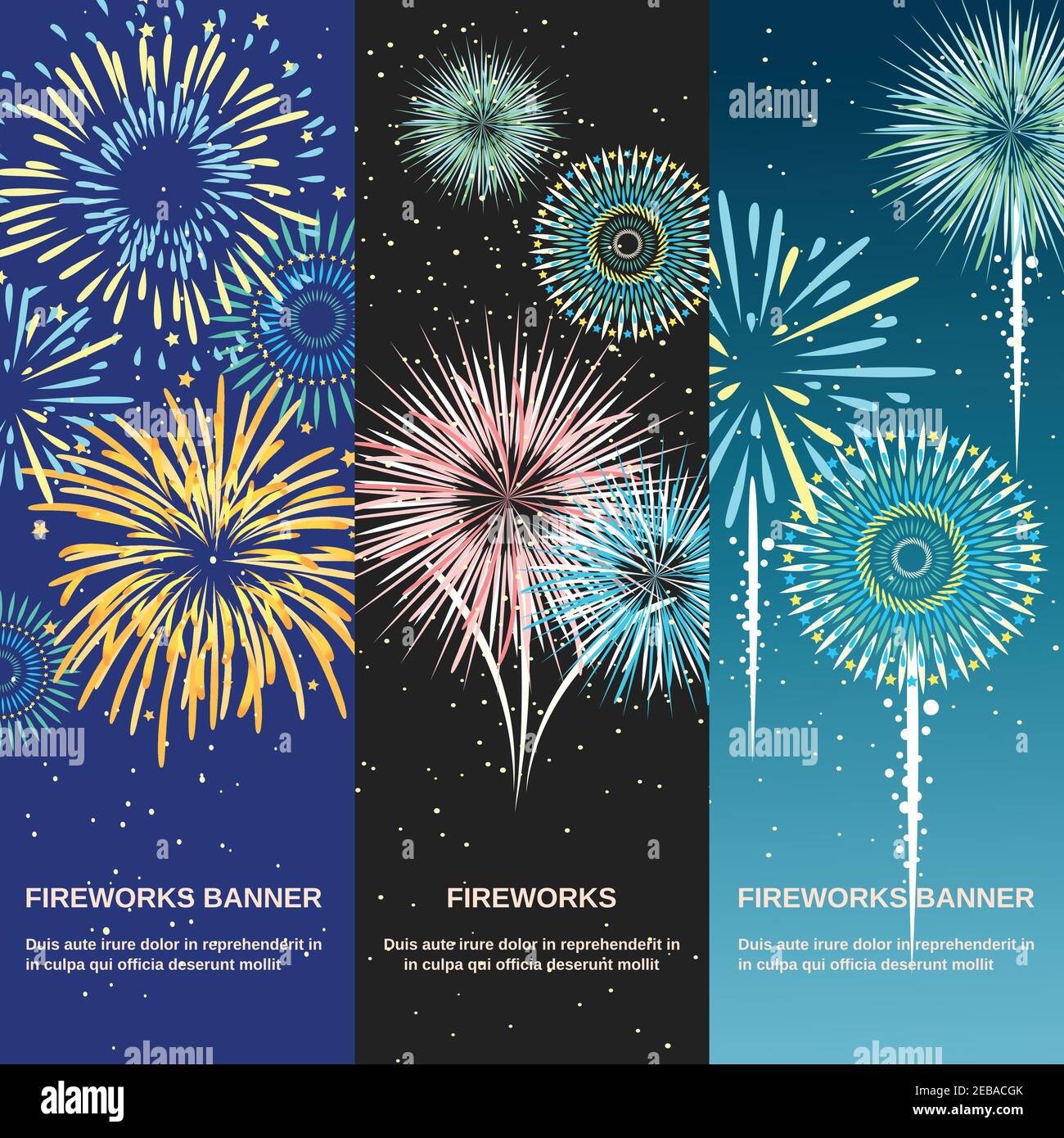 Festive firework abstract vertical banners template set designed for ...