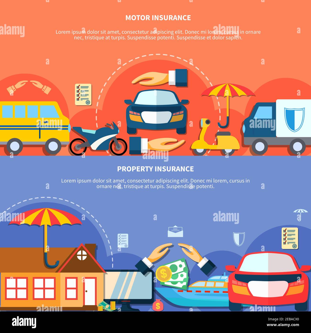 Car and property protection horizontal banners with different types of ...