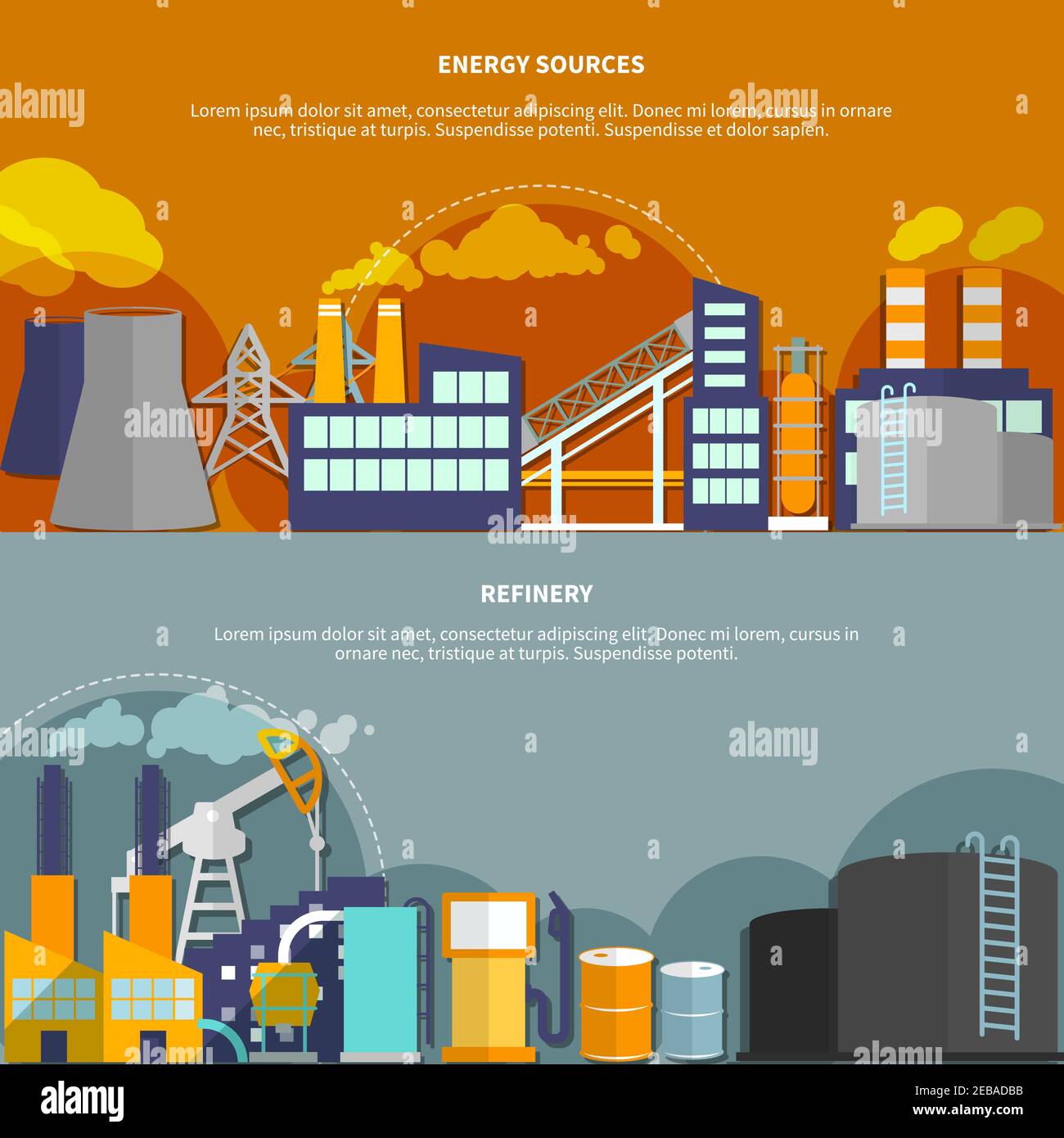 Industry set horizontal banners website design abstract isolated vector ...