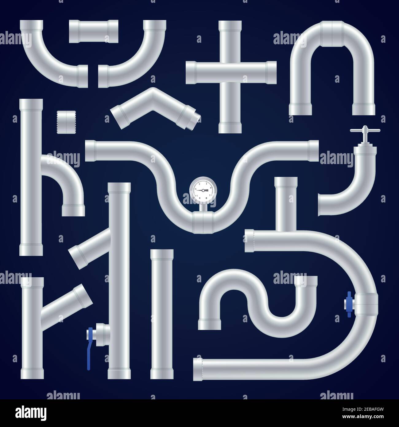 Plastic pipes realistic set on dark blue background isolated vector ...