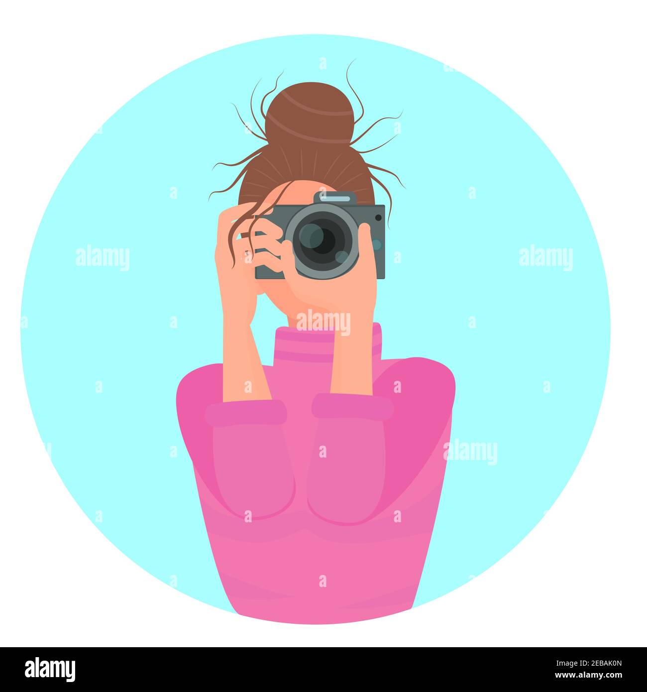 Girl with a camera in her hands. Vector, the girl makes a photo. Taking ...