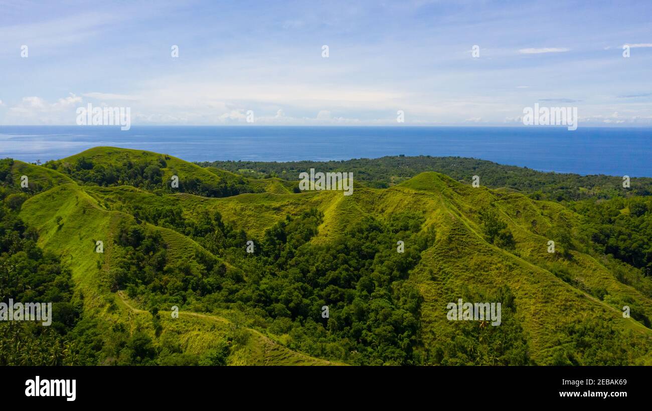 Summer tropical landscape. Green hills and mountains with tropical ...