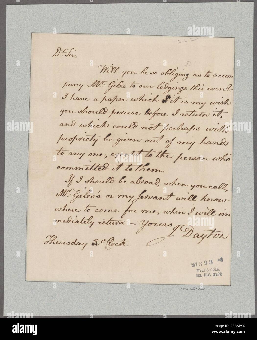 Dayton, Jonathan. To Mr. Madison Stock Photo - Alamy