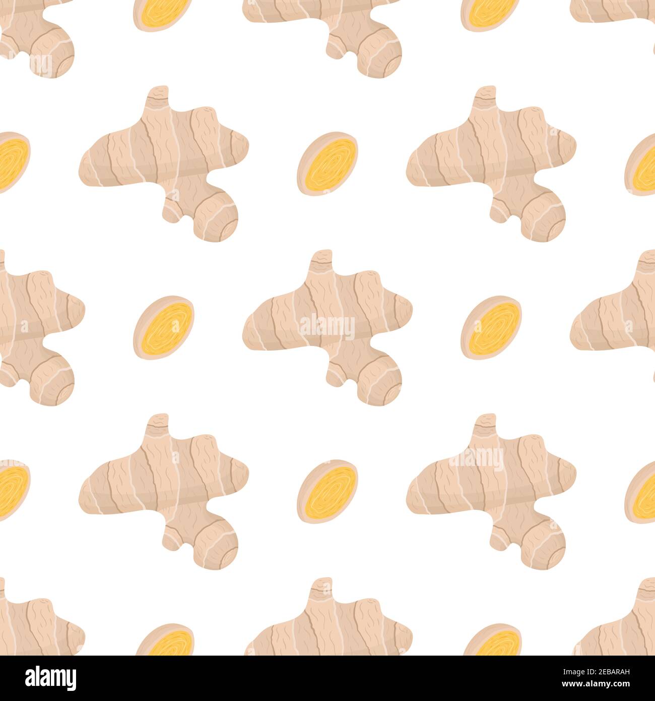 Cartoon asian ginger whole root and sliced seamless pattern for print ...
