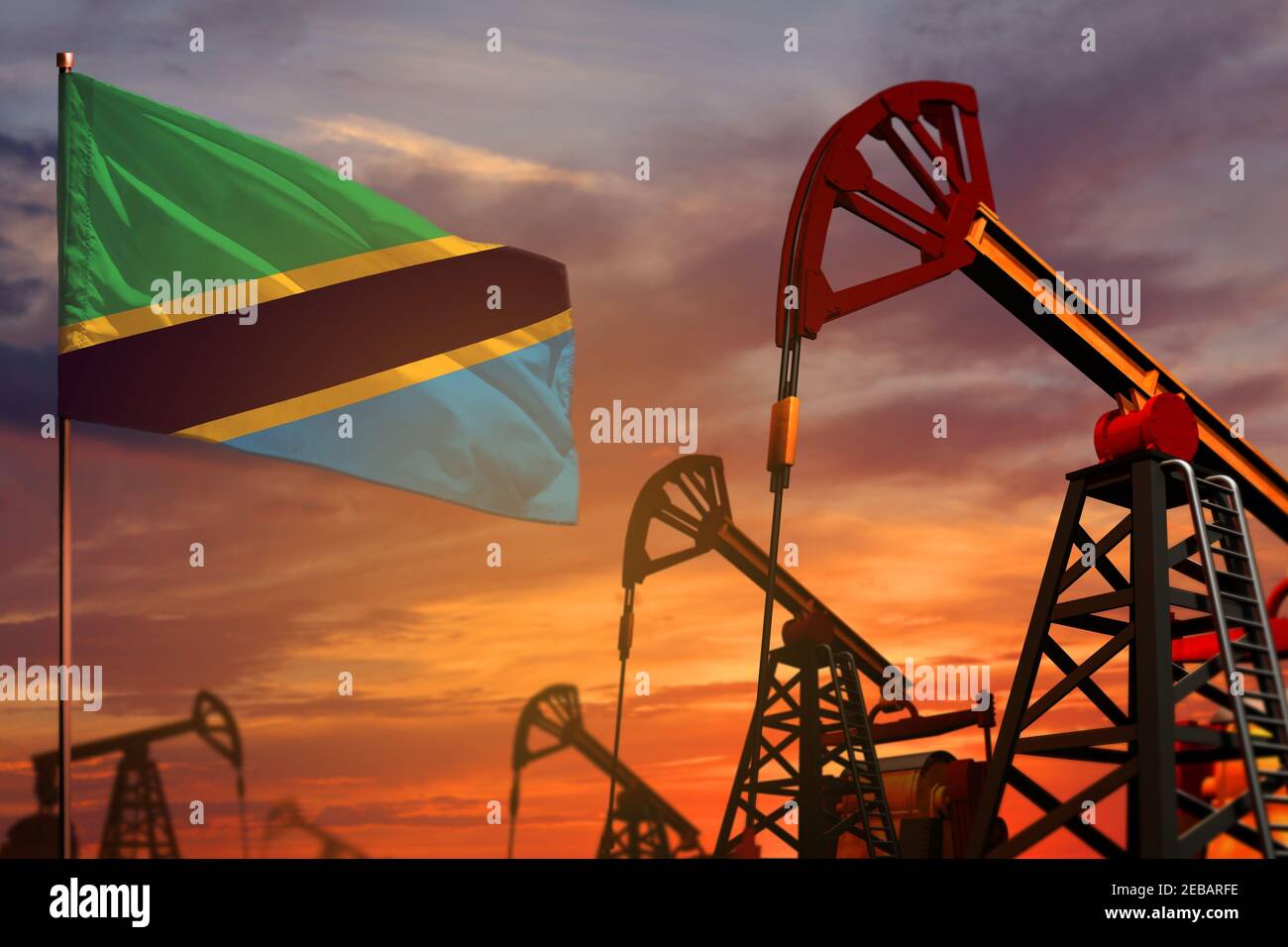 Tanzania oil industry concept, industrial illustration. Tanzania flag ...