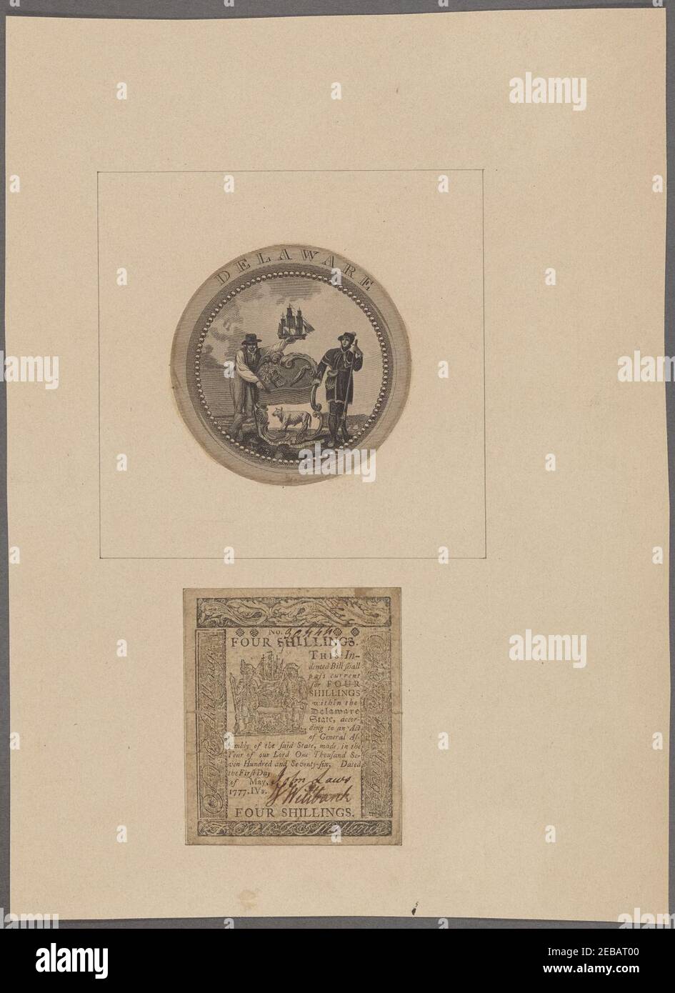 Delaware paper money. Four shillings Stock Photo - Alamy