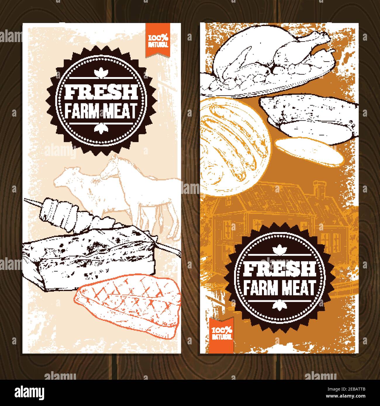 Hand drawn meat food vertical banners with different grilled and ...