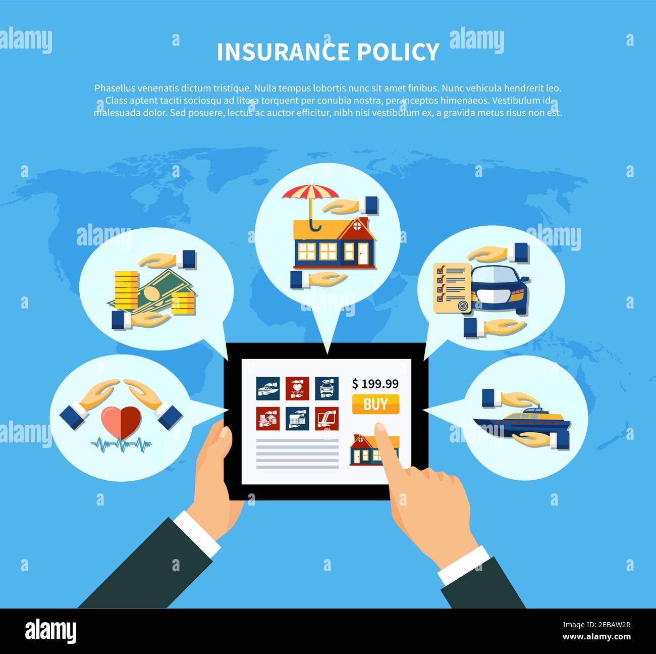 Insurance policy services concept with hands holding tablet and health ...