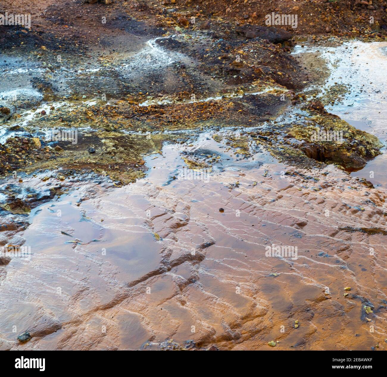 the Rio Tinto riverbed in the old mines with colorful iron and copper ...