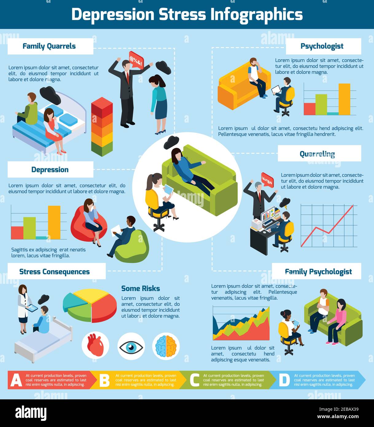 Depression stress isometric infographics with mental problems treatment ...