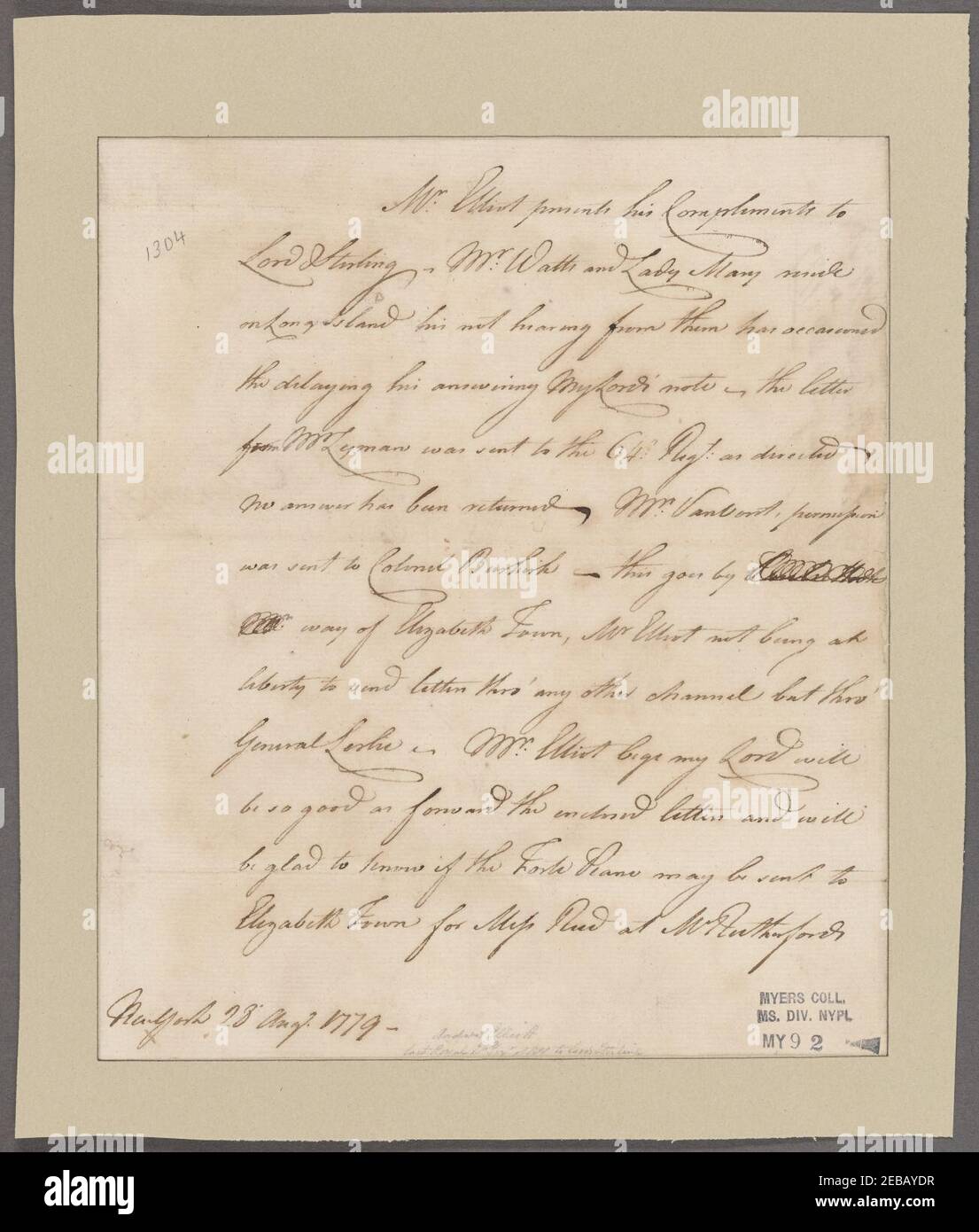 Elliot, Andrew. New York. To Lord Stirling Stock Photo - Alamy